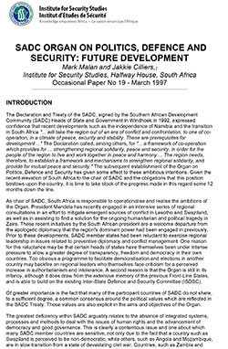 SADC Organ on Politics, Defence and Security: Future Development - ISS ...
