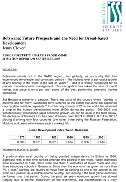 Situation Report: Botswana: Future Prospects and the Need for Broad ...